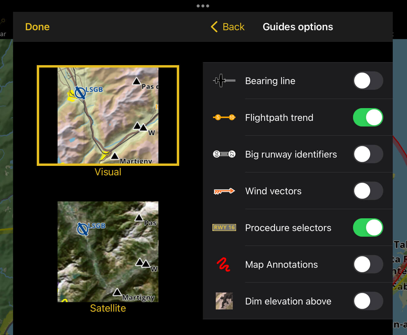 Map options menu — Air Navigation Pro manual 8.3 documentation